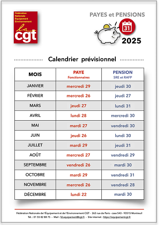 Calendrier annuel payes et pensions - FNEE CGT